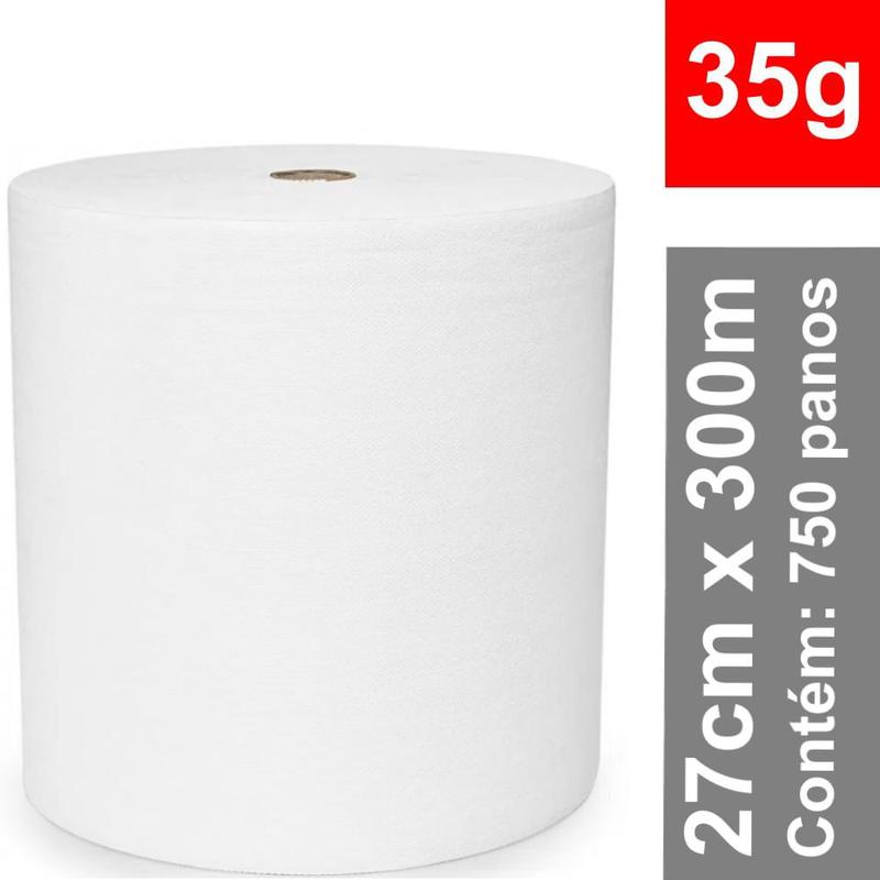 Pano Multiuso TNT 35g/m² Rolo de 27cm x 300m (750 panos) Branco com ...