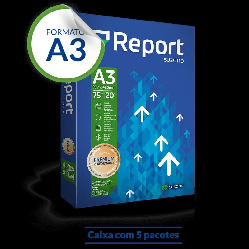 Papel A3 Sulfite Report Premium 75g CX C/ 5 Resmas 500 Fls - Papel Sulfite - Magazine Luiza