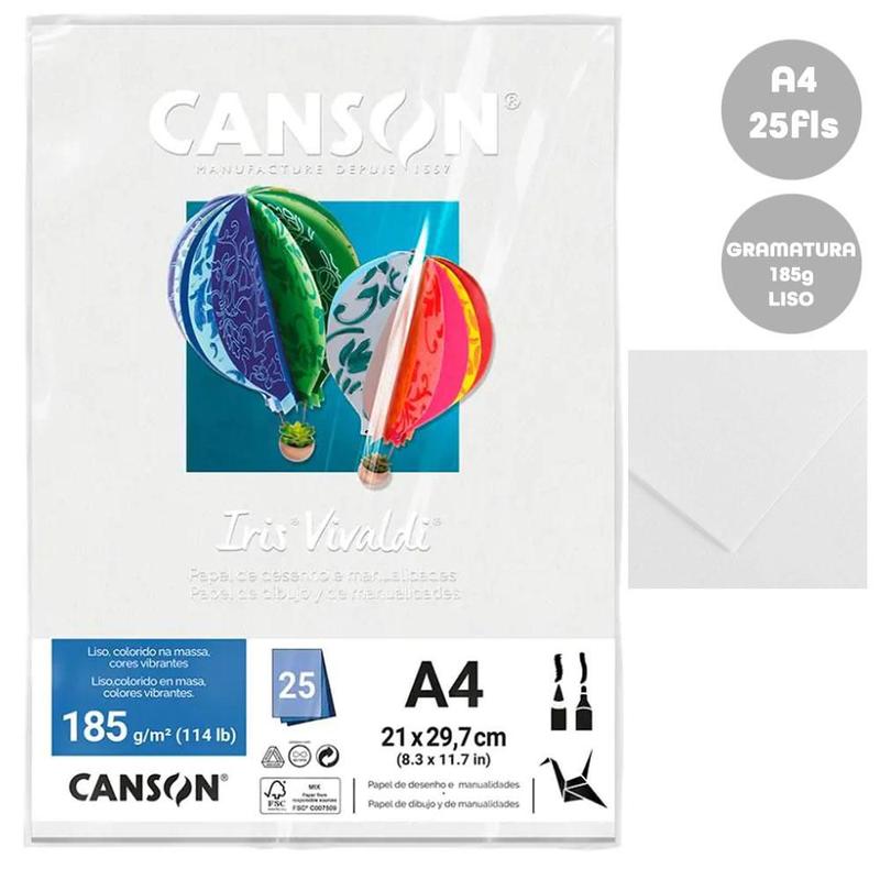 Papel Canson Iris Vivaldi A4 185g 25fls Cor Branco - Cartolina - Magazine Luiza