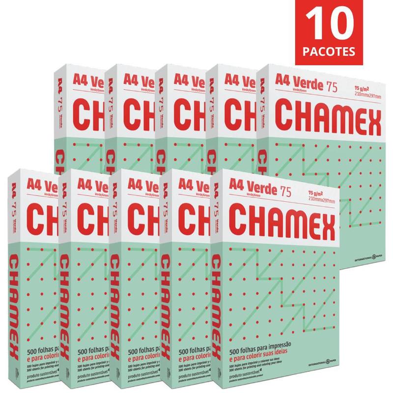 Papel Chamex A4 75g 210X297 Verde Com 500 Folhas 10 Pacotes - Papéis ...