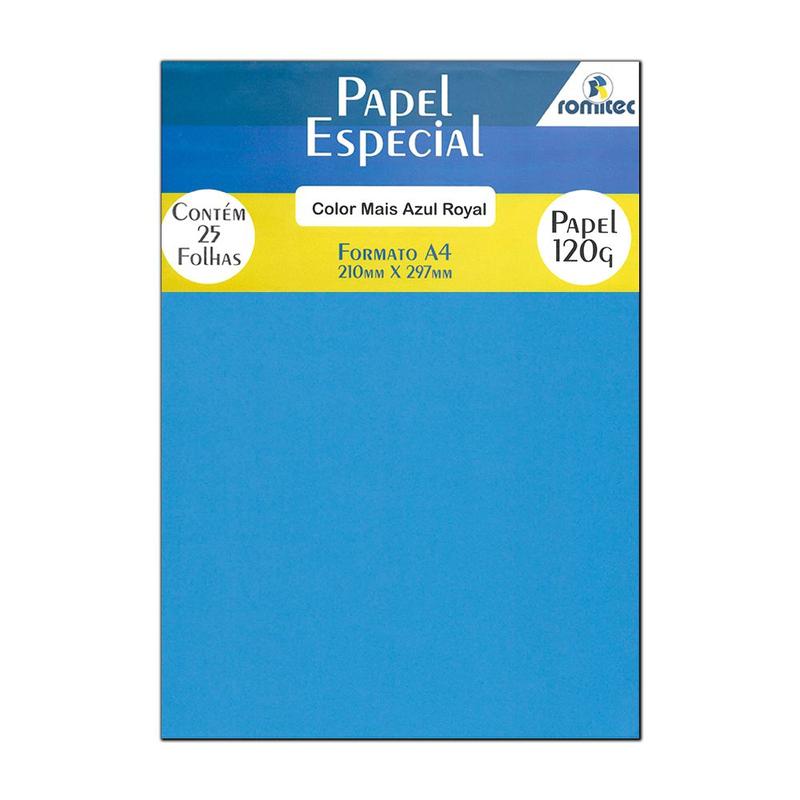 Papel Color Plus Azul Royal A4 210x297mm 120g Romitec 25Fls - Papéis ...