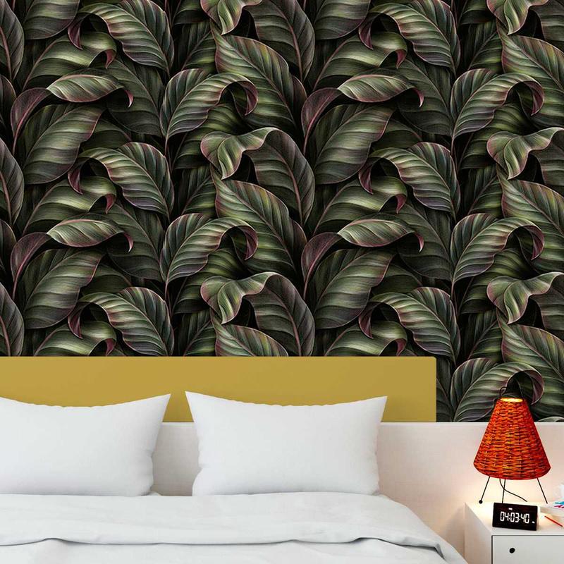 Papel de Parede 12M Folhas Tropicais Jardim Verde Viníl Adesivo folha ...