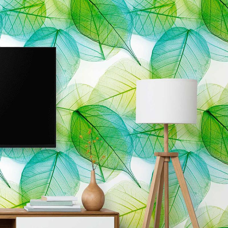 Papel de Parede 15M Adesivo Folha De esqueleto verde Estilho folhagem ...