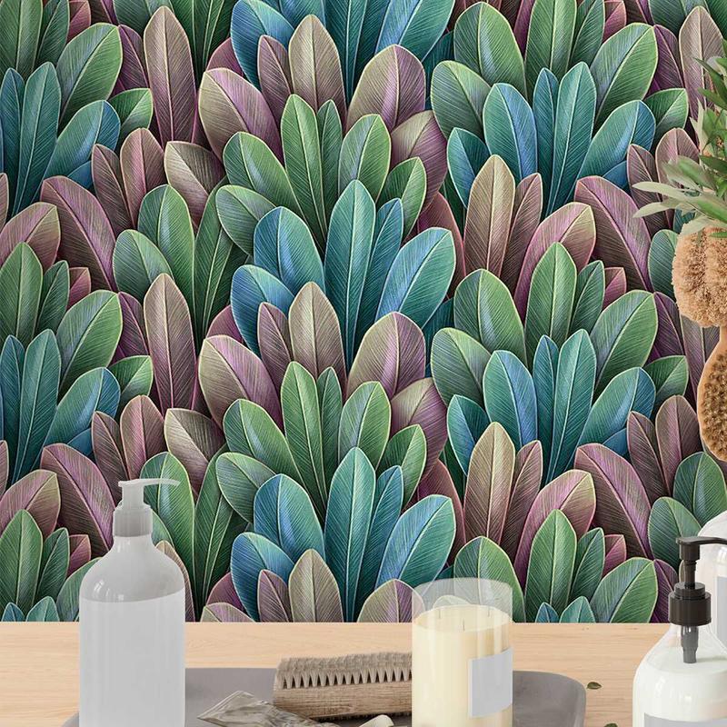 Papel de Parede 15M Arte folhas Tipo Pena Colorida Adesivo Vinílico ...