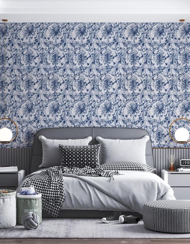 Papel de Parede Arabesco Abstrado Azul - Casa da Bela - Papel de Parede ...