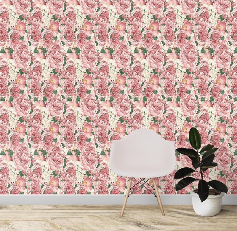 Papel De Parede Floral Em Tons De Rosa Branco E Verde 2,50M - Decore Papéis De Parede - Papel de ...