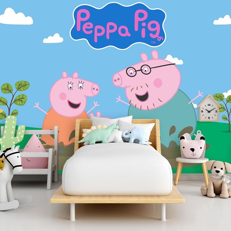 Papel de Parede Foto Mural Família Peppa Pig Brincando na Lama ...