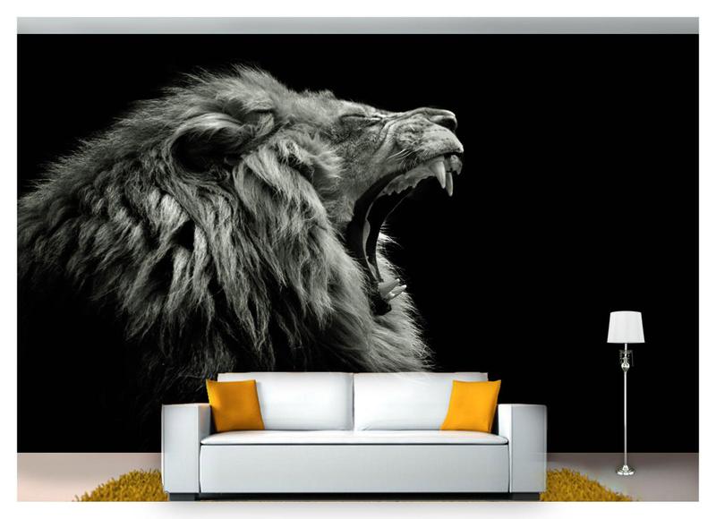 Papel De Parede Leão Rugindo Preto Branco 3D Anm259 - Você Decora ...