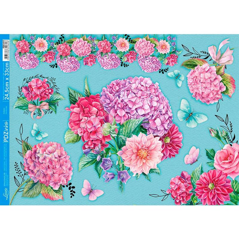 Papel Decoupage Litoarte PDZinho-012 Coleção Hortênsias - 24,5 x 33cm ...