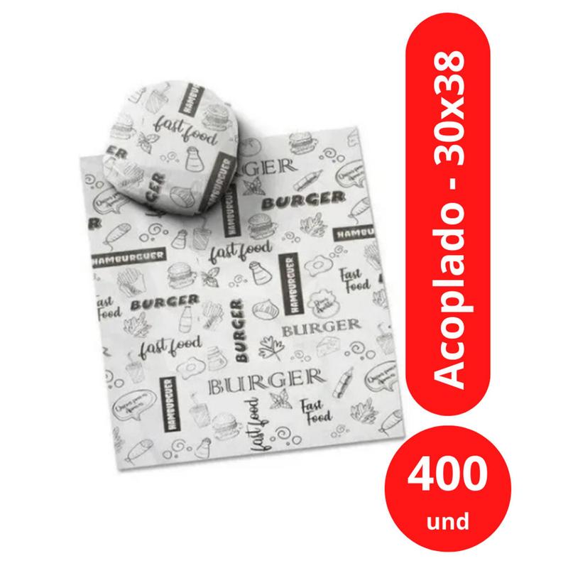 Papel Embrulhar Hamburguer e Lanches 30x38 - 400un - Papel Acoplado ...