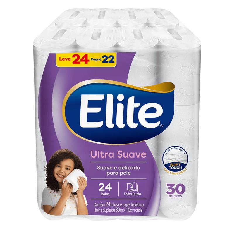 Papel Higiênico Folha Dupla Elite Ultra 30m Leve 24 Pague 22 Rolos
