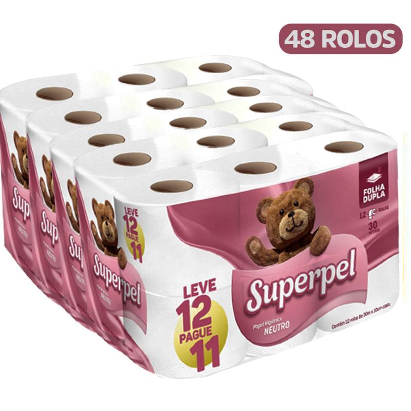 Papel Higiênico Superpel Folha Dupla 48 Rolo Atacado - 1 Fardo com 4 de ...