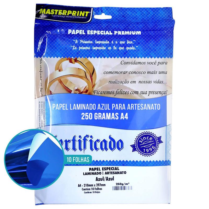 Papel Laminado Azul A4 250g para Artesanato Decorações Enfeites ...