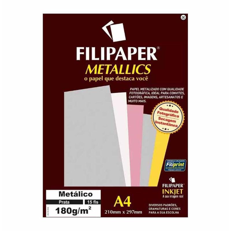Papel metalico prata a4 180gm2 1101 / 15fl / filipaper - Papel Metálico ...