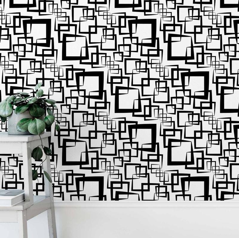 Papel Parede Adesivo Geometrico Quadro Quadrado Preto 3M - Deliquadros ...