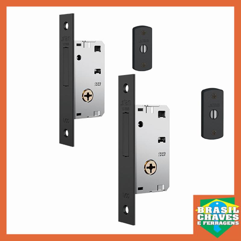 Par de Fechadura para porta Tetra Chave Auxiliar Preto Fosco 1003 18mm ...