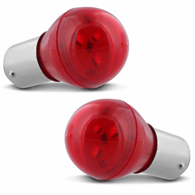 Par Lâmpada LED BAY15d 2 Polos Trava Reta 3 LEDs 3W 12V Vermelha Freio ...