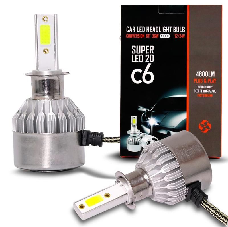 Par Lâmpada Super LED 2D 4800 Lúmens C6 H1 H3 H4 H7 H8 H11 H16 H27 HB3 HB4 6000k 12V 24V - Kit ...