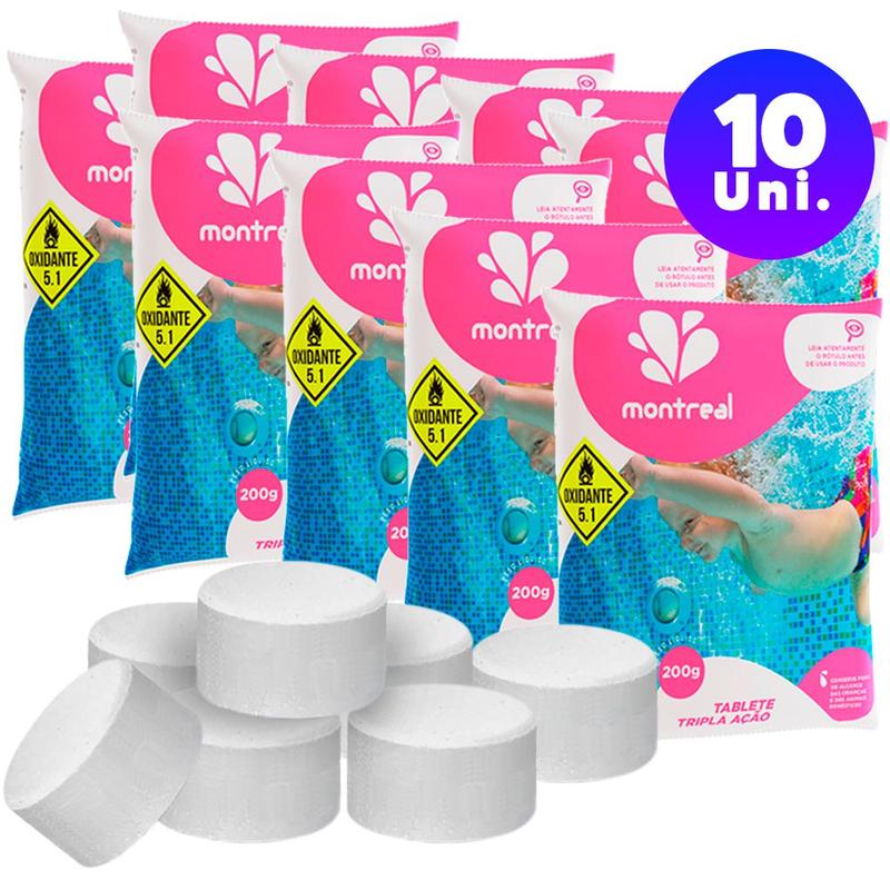 Pastilha de Cloro 200g 10 Unds Kit Limpeza Piscina Montreal - Kit de ...