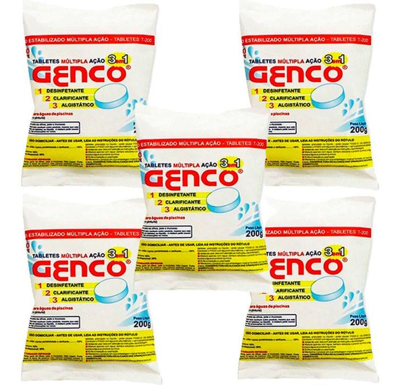 Pastilhas De Cloro Kit Com 5 Múltipla Ação 3x1 Genco 200g Tablet Pedra ...