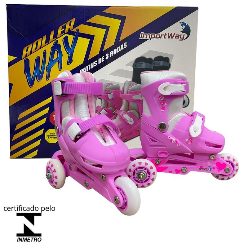 Patins Infantil 3 Rodas Rosa 2 em 1 BW022 Importway - Tamanho PP 27 ao ...