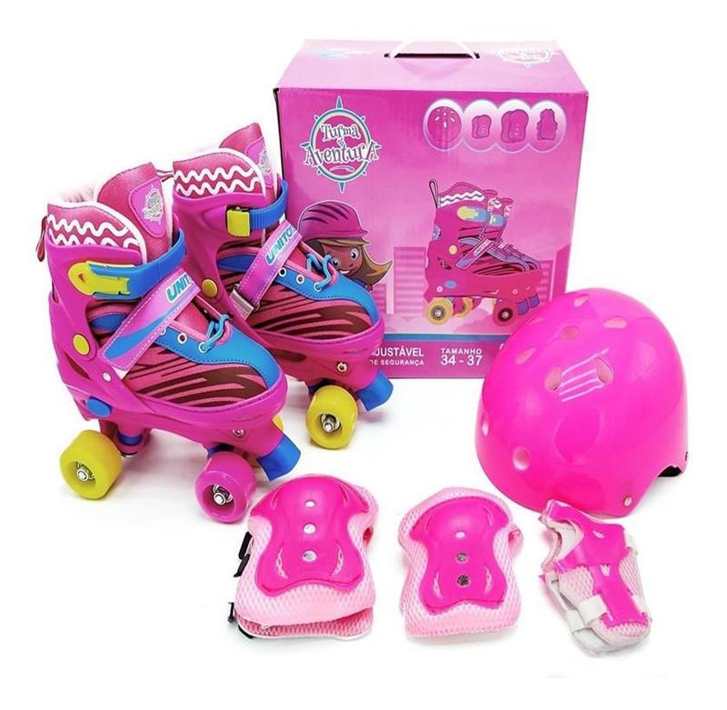 Patins Infantil 4 Rodas Feminino Menina Roller Criança Rosa - Unitoys ...