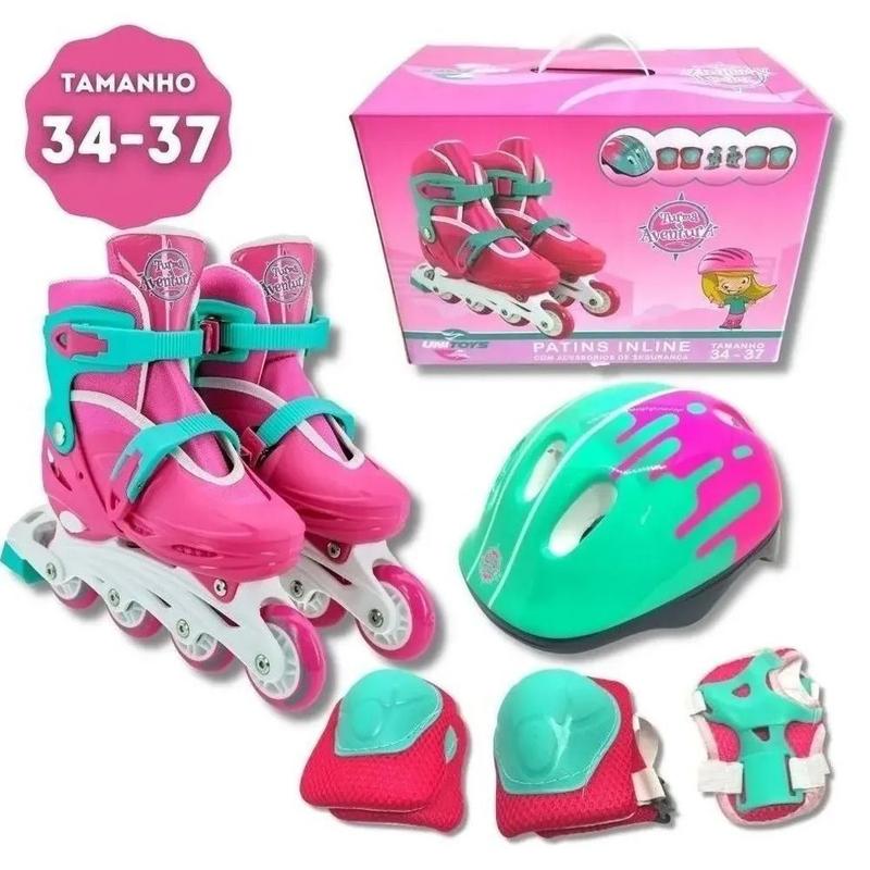 Patins Infantil 4 Rodas Inline Menina Criança Feminino Rosa - UNITOYS ...