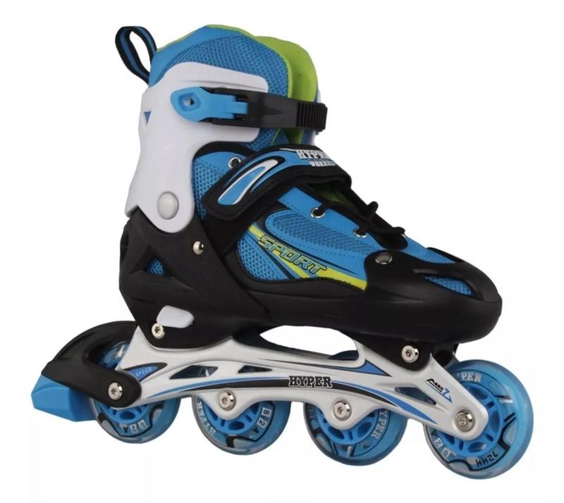 Patins Roller In Line Abec 7 Azul Hyper Ajustável Tamanho 34 ao 37 ...
