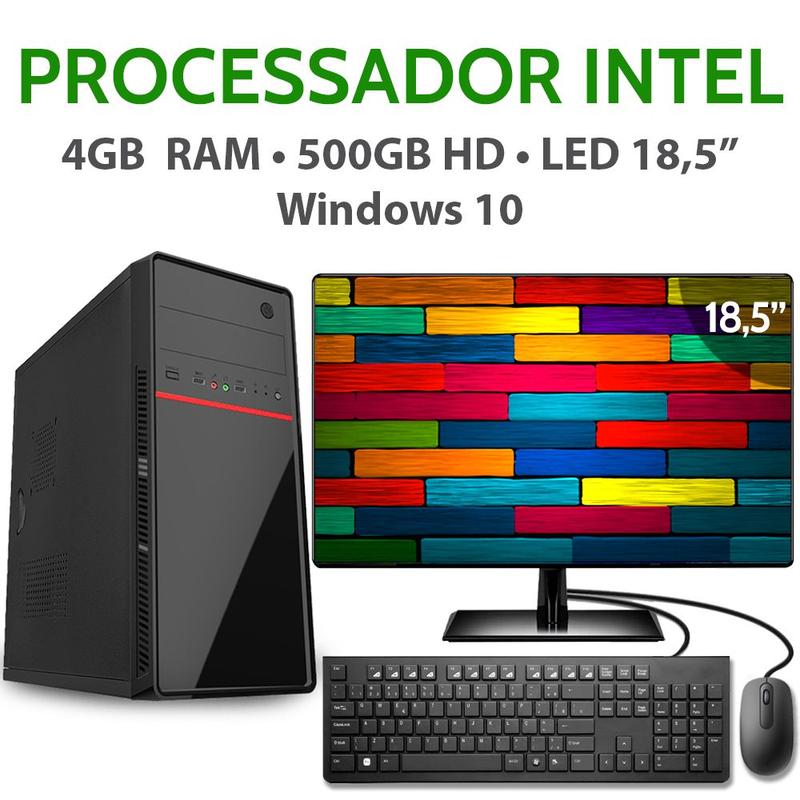 Pc Computador Completo Intel 4GB HD 500GB Monitor 18,5" Windows 10 ...