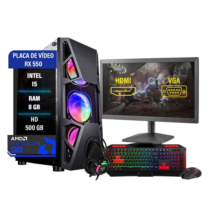 Pc Gamer Completo Core i5 RX550 8GB Hd500GB SSD 120GB Wi-Fi - Intel ...