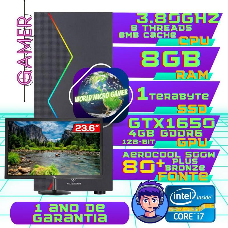 PC Gamer Core i7 3.8Ghz, 8GB RAM, SSD 1 TB, GTX1650 4GB, Fonte 500W ...
