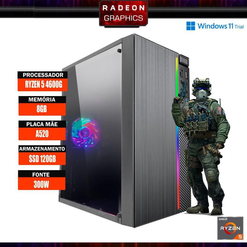 Pc Gamer G-Fire Htg-813 AMD Ryzen 5 4600G 8Gb (Radeon Graphics 2Gb) SSD ...