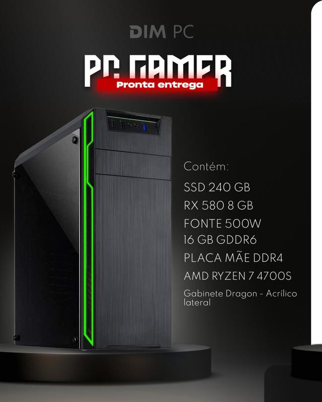 Pc gamer ryzen 7 + rx 580 8 gb - DIMPC - Computador Gamer - Magazine Luiza