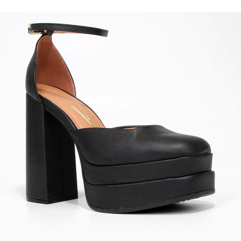 Peep Toe Meia Pata Vizzano Bico Quadrado Salto Bloco Alto - Preto ...