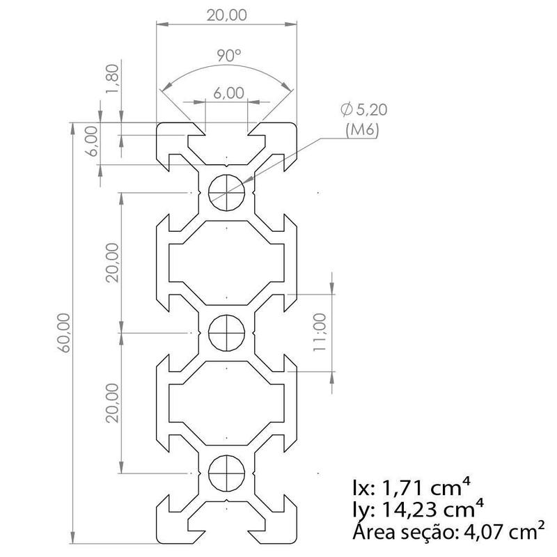 Perfil Estrutural Alumínio V-Slot 20X60 Openbuilds Cnc 3D 1M - Forseti ...