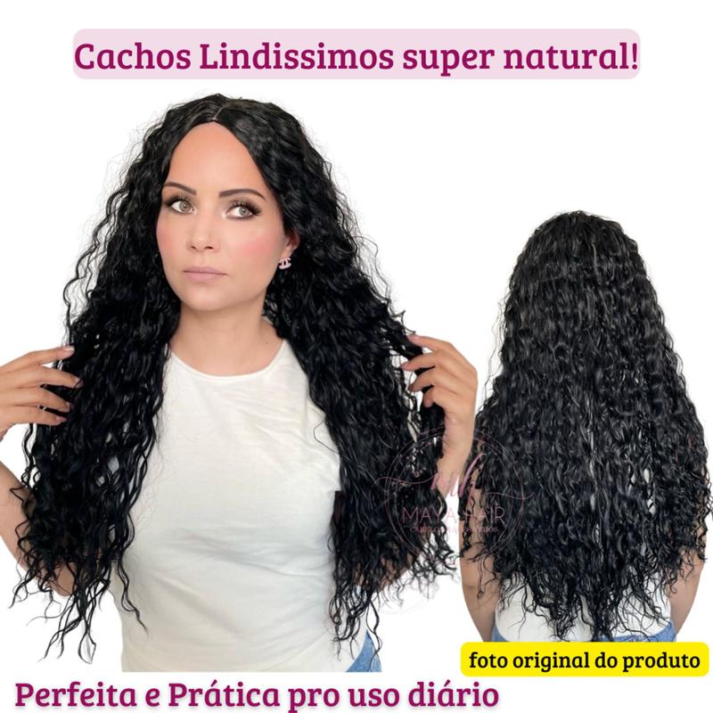 Peruca Fibra Orgânica Cacheada Preta 65cm + Wig Cap - Mhair - Peruca e ...