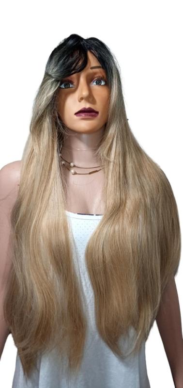 Peruca wig Loiro ombre hair com mechas e franja 70 cm - Ms Cabelos ...