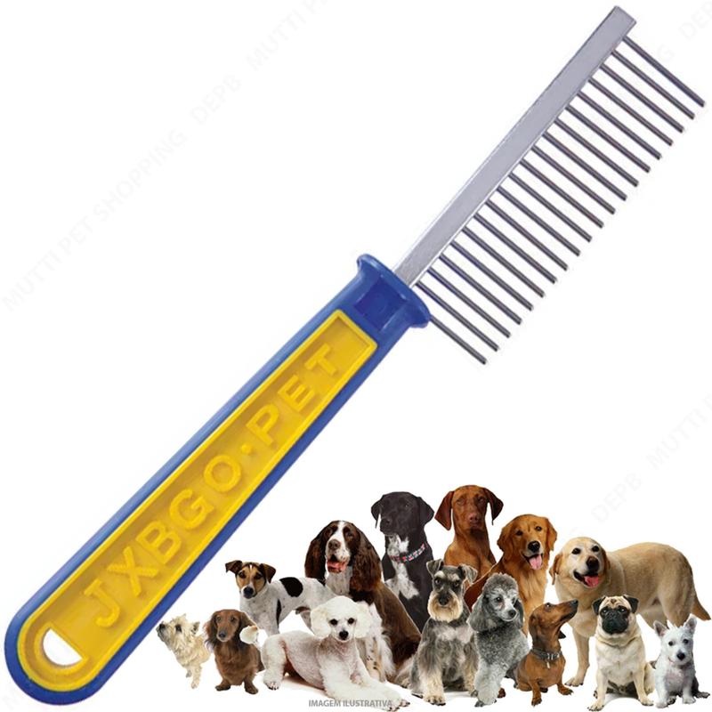 Pet Pente De Inox Com Cabo Plástico 20 Dentes 1 Lado Azul-Amarelo ...