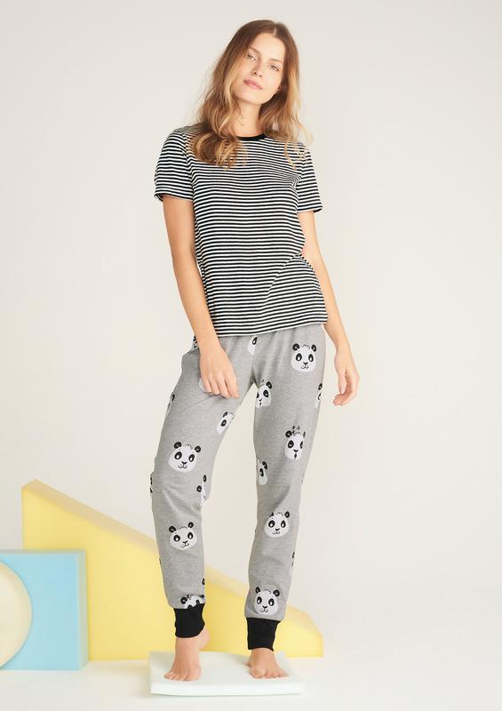 Pijama Feminino Em Malha De Algodão Manga Curta PUC panda - Pijama ...