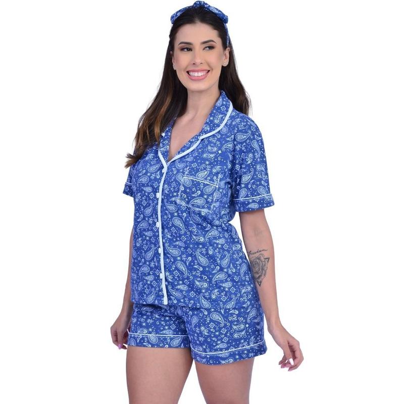 Pijama Feminino Plus Size Aberto Com Botões - Babydoll de Calor Short ...