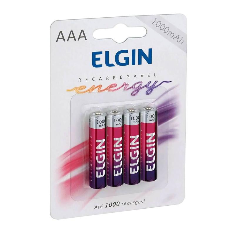Pilha Recarregável AAA Elgin 1000mAh Palito Cartela com 4Un - Pilhas ...