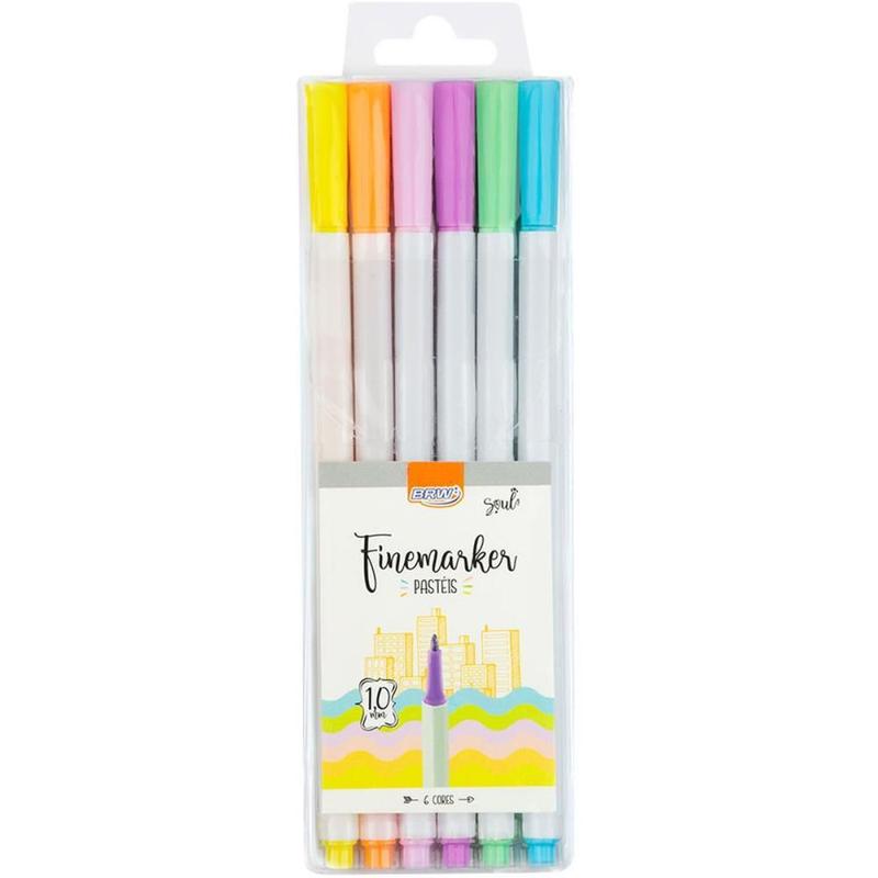Pincel Marcador Finemarker Pastel 1.0MM C/6 - BRW - Caneta - Magazine Luiza