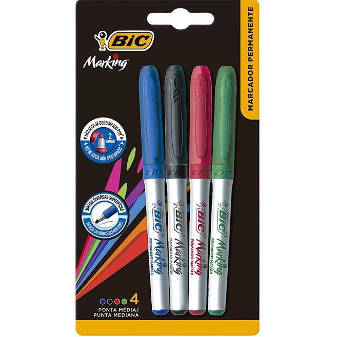 Pincel Marcador Permanente Marking 1.1mm 4 Cores BIC - Caneta ...