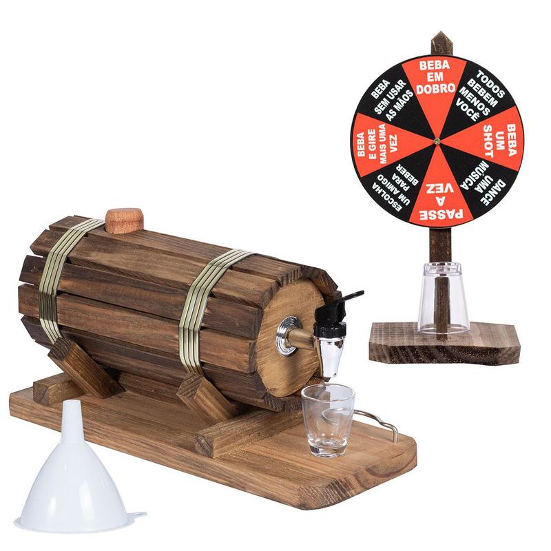 Pingometro barril rustico 900ml com base jogo roleta shot copo e funil ...