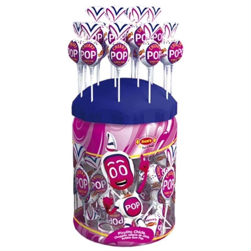 Pirulito Cherry Pop Cereja Recheio Chiclete 100 peças 1,4kg - Sams ...