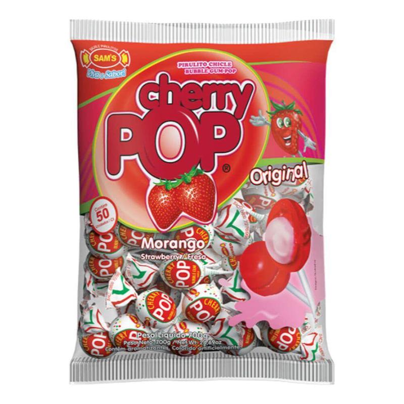 Pirulito Cherry Pop Morango Recheio Chiclete c/50 - Sams - Pirulito ...