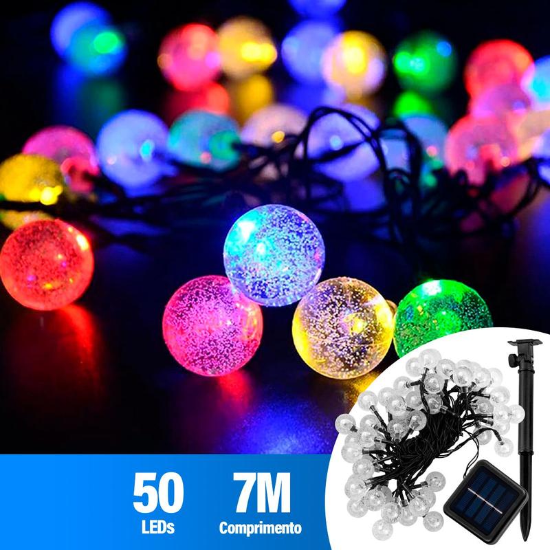 Pisca Pisca Solar Led 50 Lâmpadas Colorido ou Dourado 7m Decoração ...