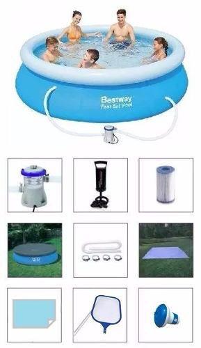 Piscina Bestway 3638 Litros + Bomba Filtro 220v + Bomba de Inflar ...