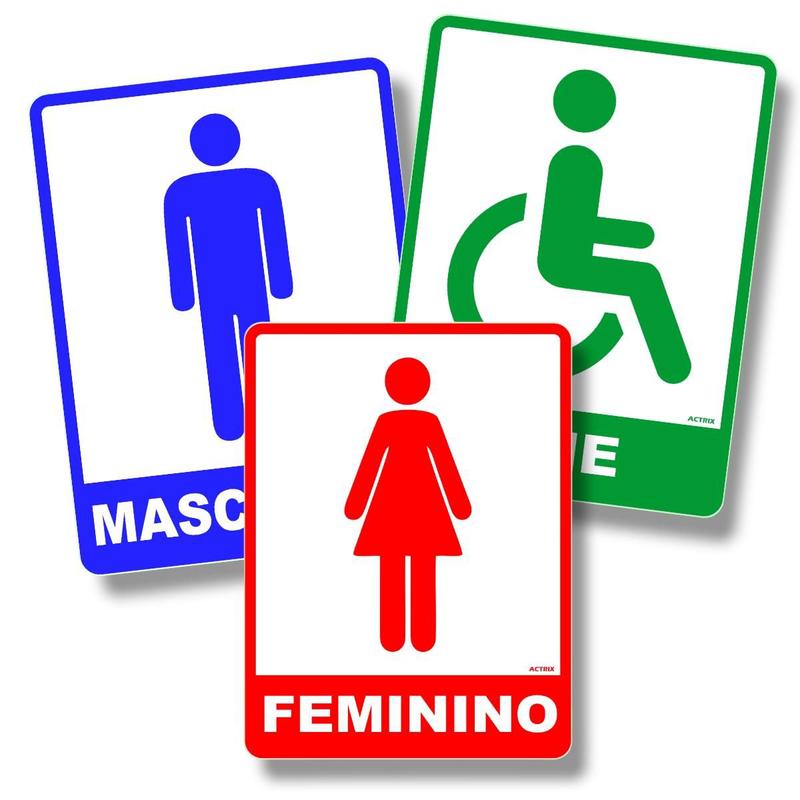 Placa de Banheiro PS 15x20 M/F/PNE Color KIT 3un - ACTRIXML - Placa de ...