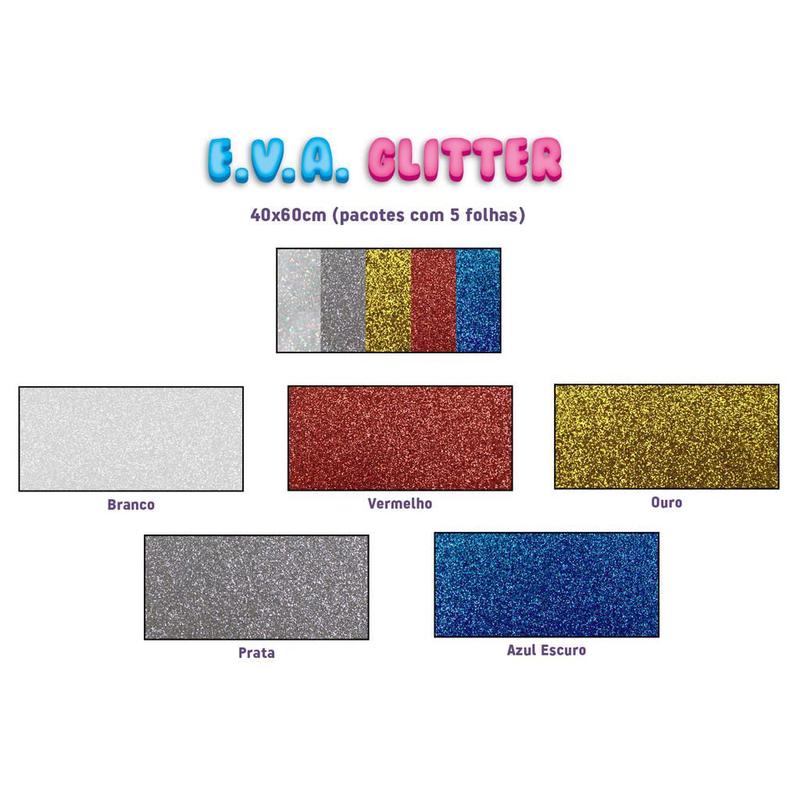 Placa de EVA Glitter - Pacote com 5 folhas sortidas Make+ - Folha e ...